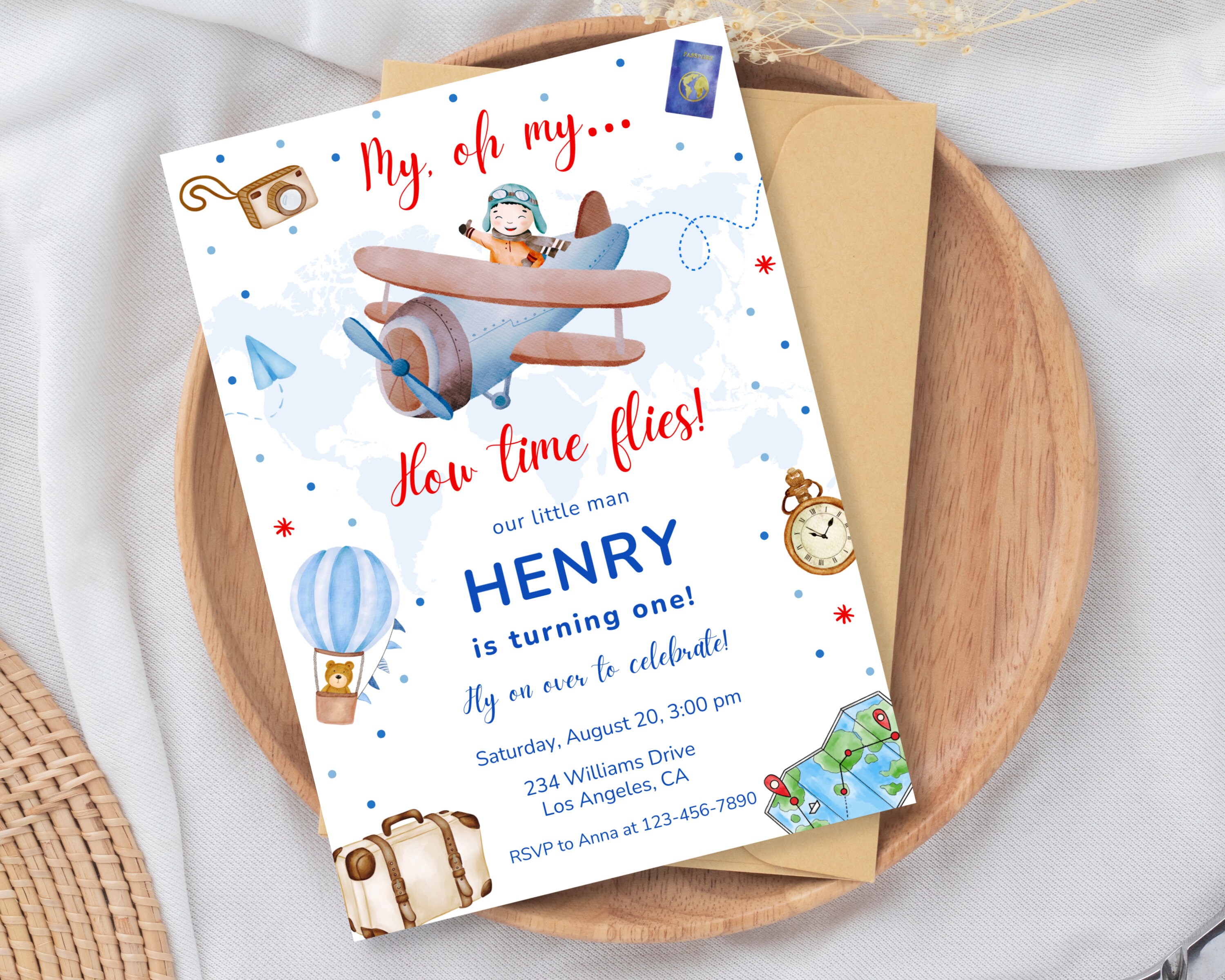 Airplane Birthday Invitation, Boy 1st Birthday Invite, Editable ...