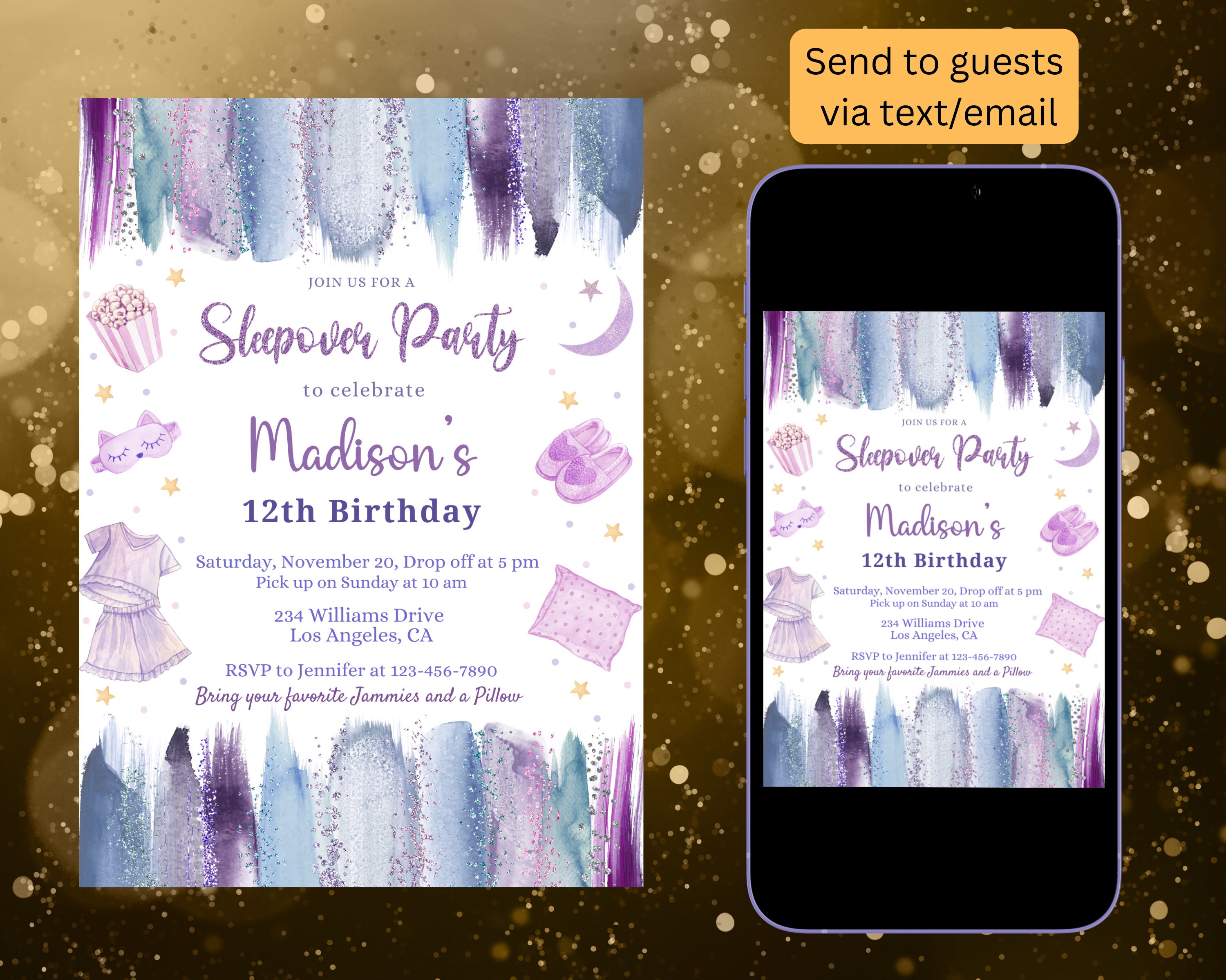 Slumber Party Birthday Invitation, Sleepover Party Birthday Invite ...