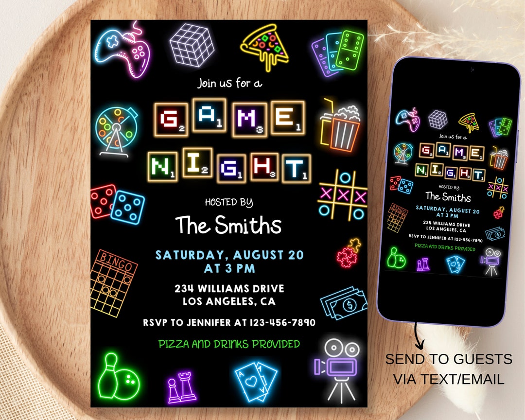 Game Night Invitation, House Party Invite, Board Games Party Invite ...