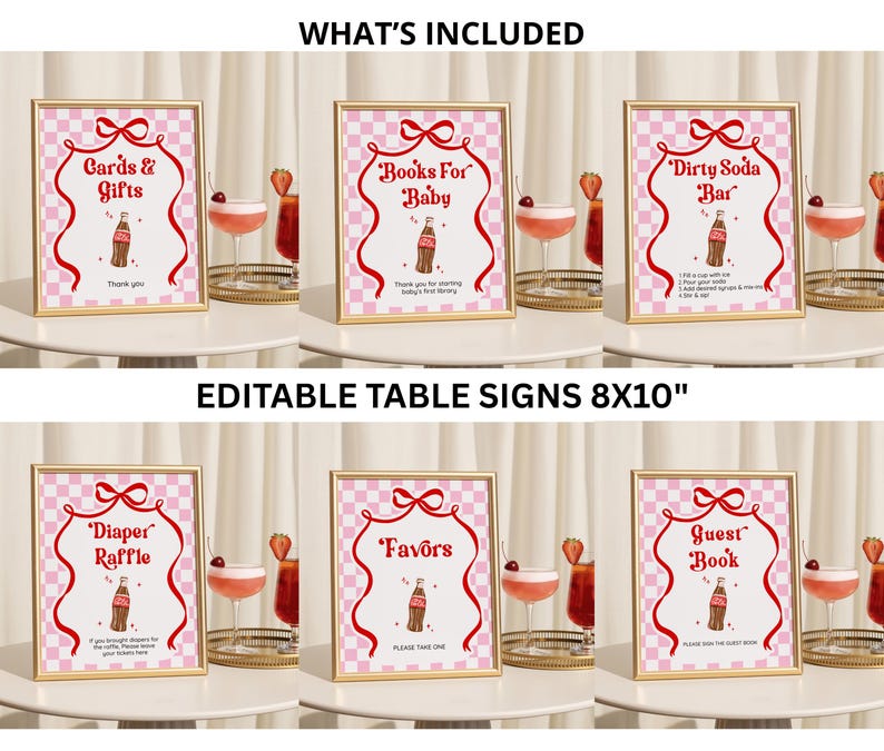 She's Ready to Pop Baby Shower Bundle, Red Pink Bow Soda Pop Theme ...