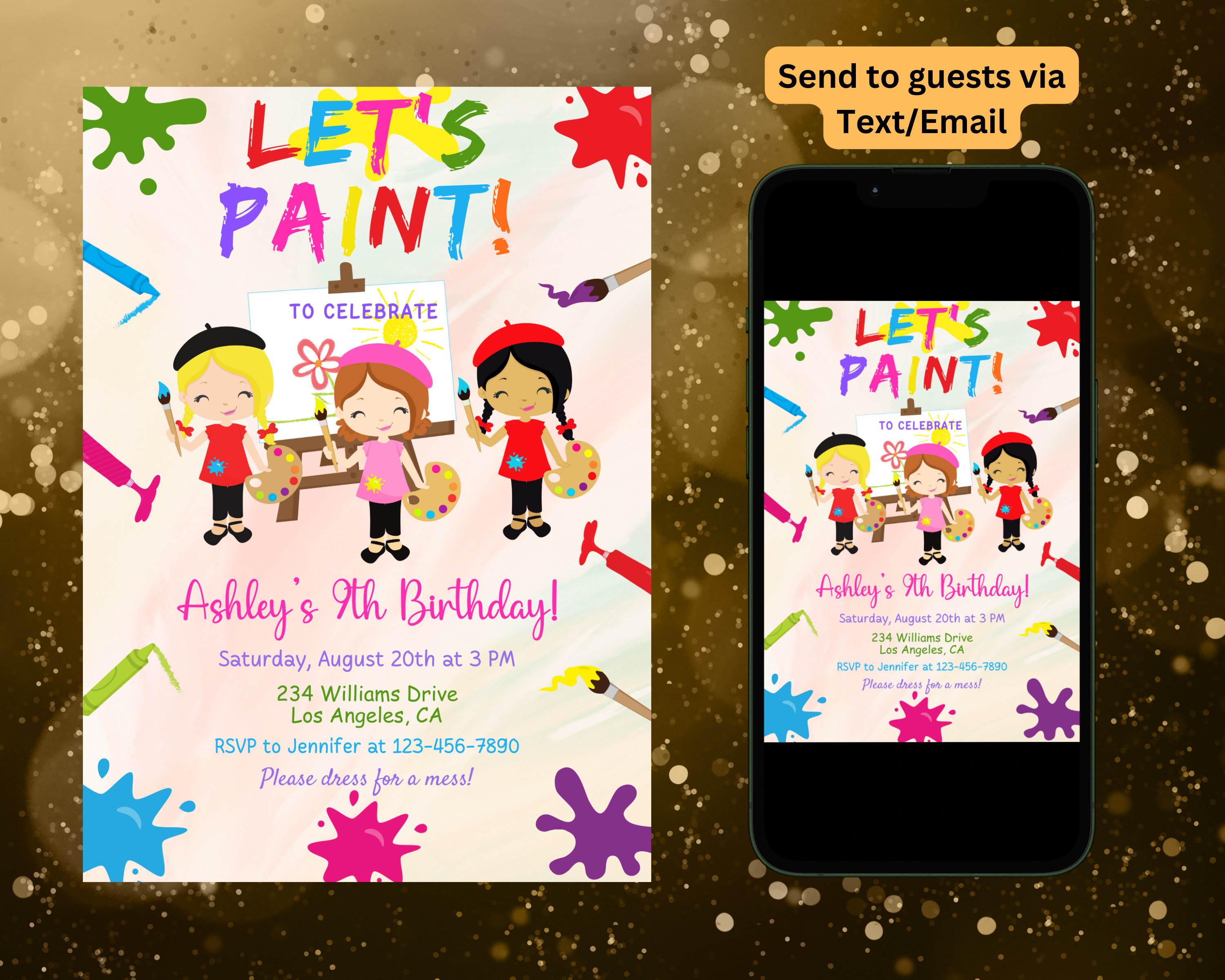 Art Birthday Party Invitation, Arts Painting Theme Party Invite,art ...