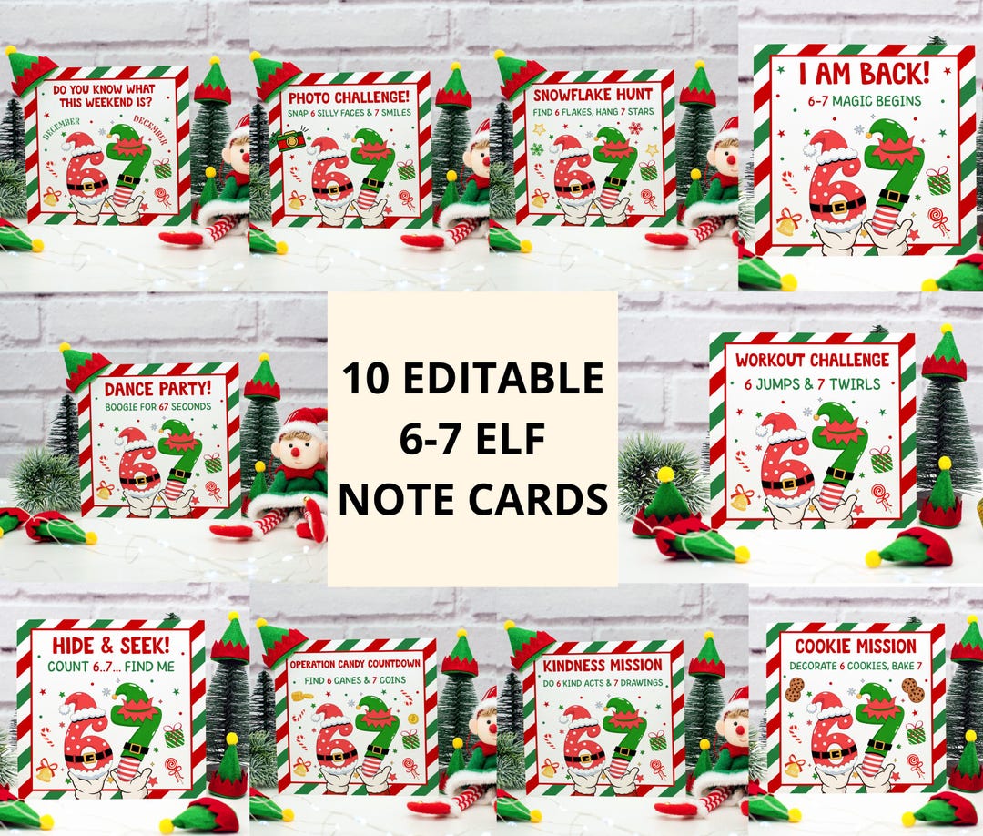 6-7 Elf EDITABLE & Printable Props, Elf 6 7 Theme Note Cards Kit ...