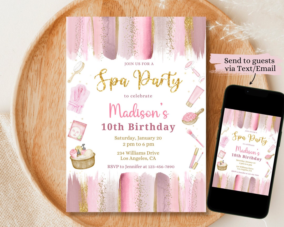 Spa Party Birthday Invitation, Spa Party Invite, Editable Pamper Party ...