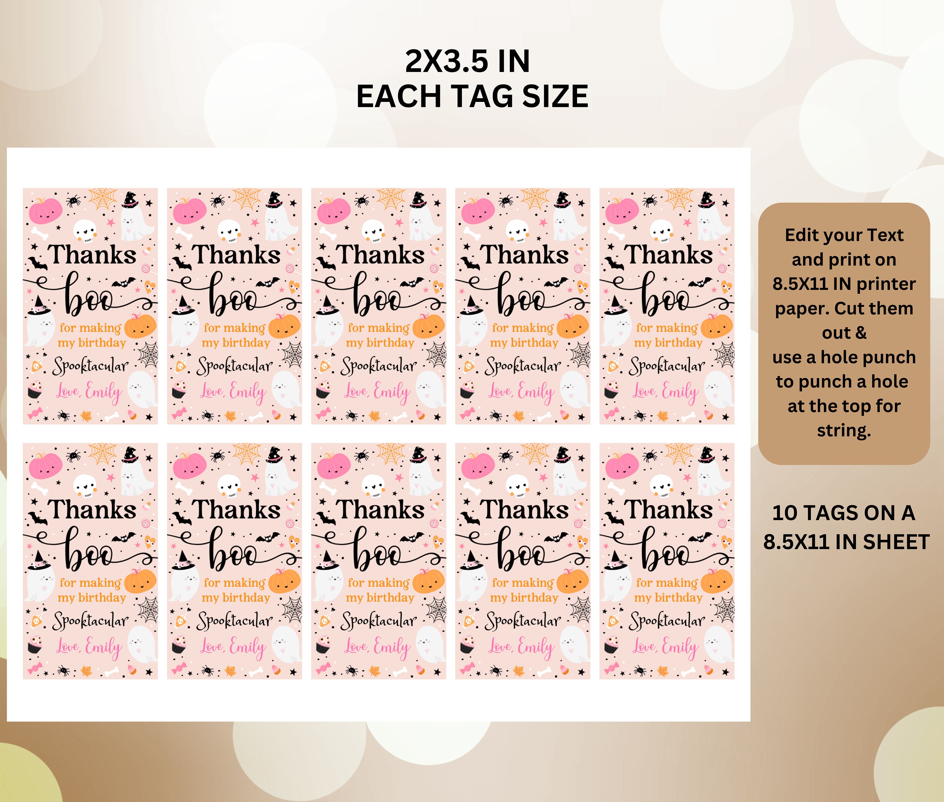 Halloween Birthday Thank You Favor Gift Tags Costume Party Girl Pink ...