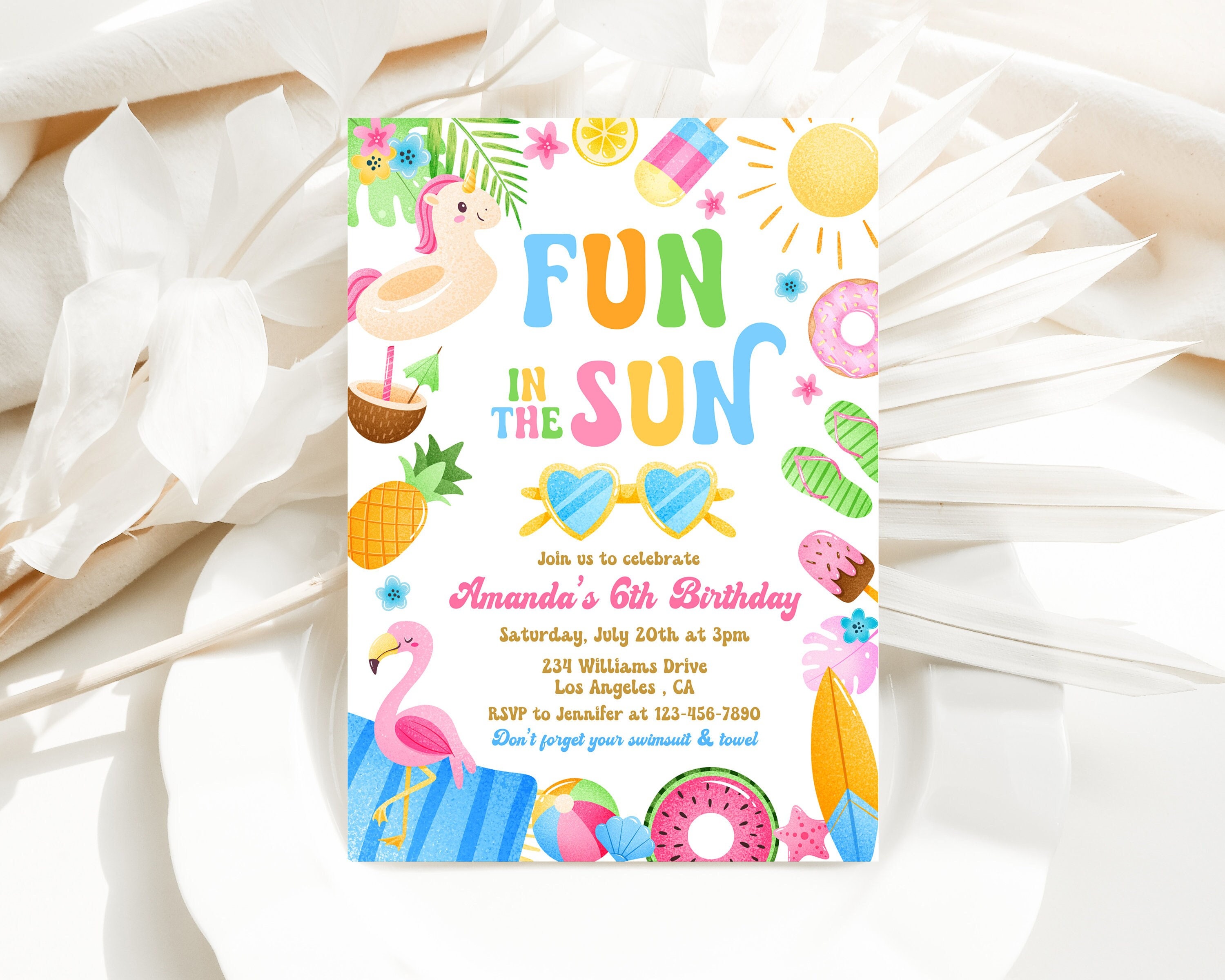 Fun in the Sun Birthday Party Invitation, EDITABLE Pool Party Invite ...