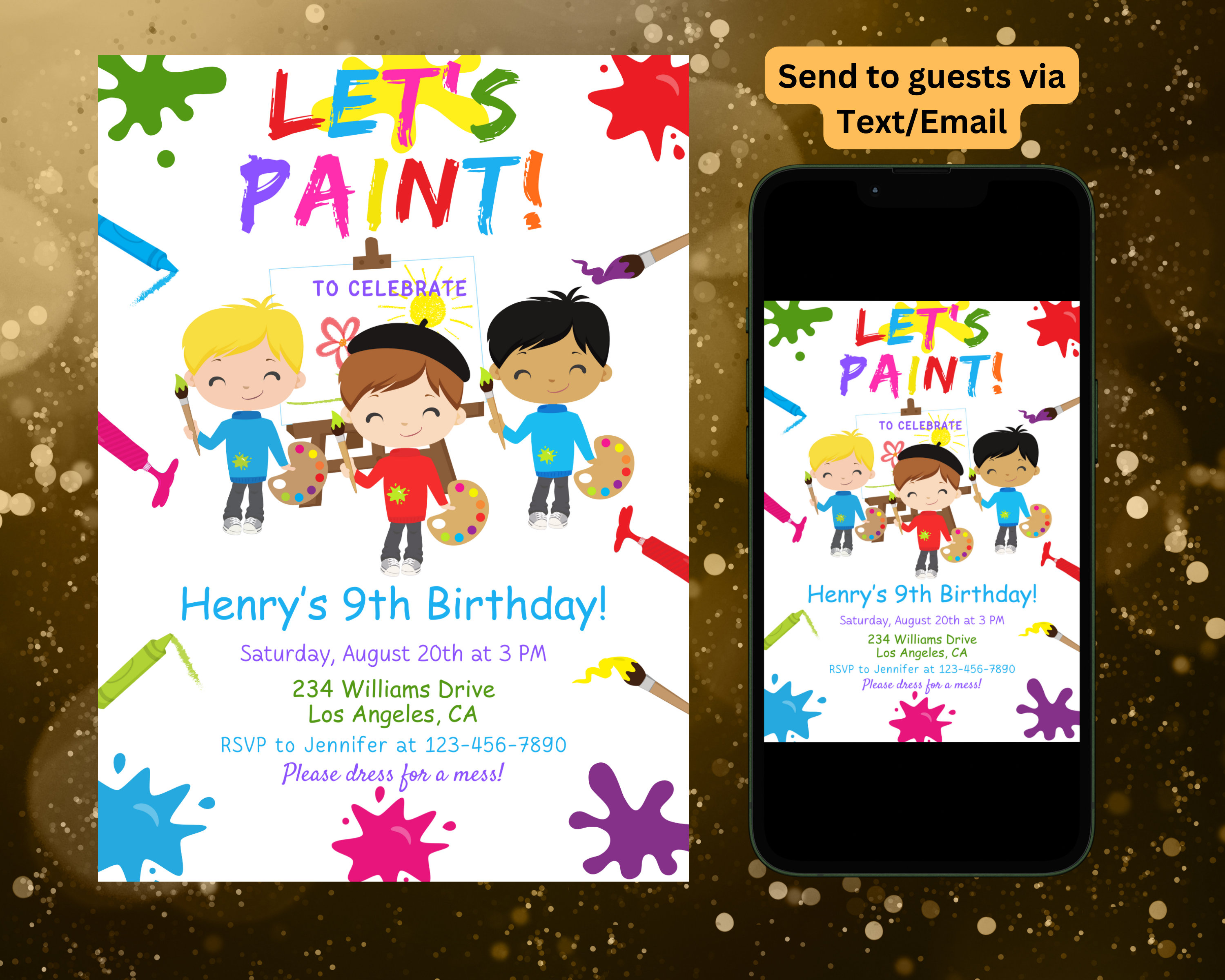Editable Art Birthday Party Invitation, Arts Party Invite, Boys ...