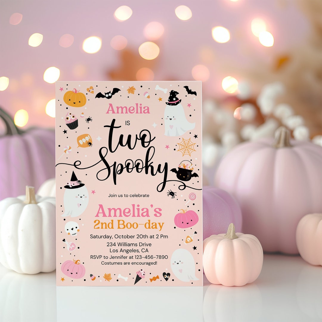 Two Spooky Halloween Ghost 2nd Birthday Party Invitation,editable Cute ...
