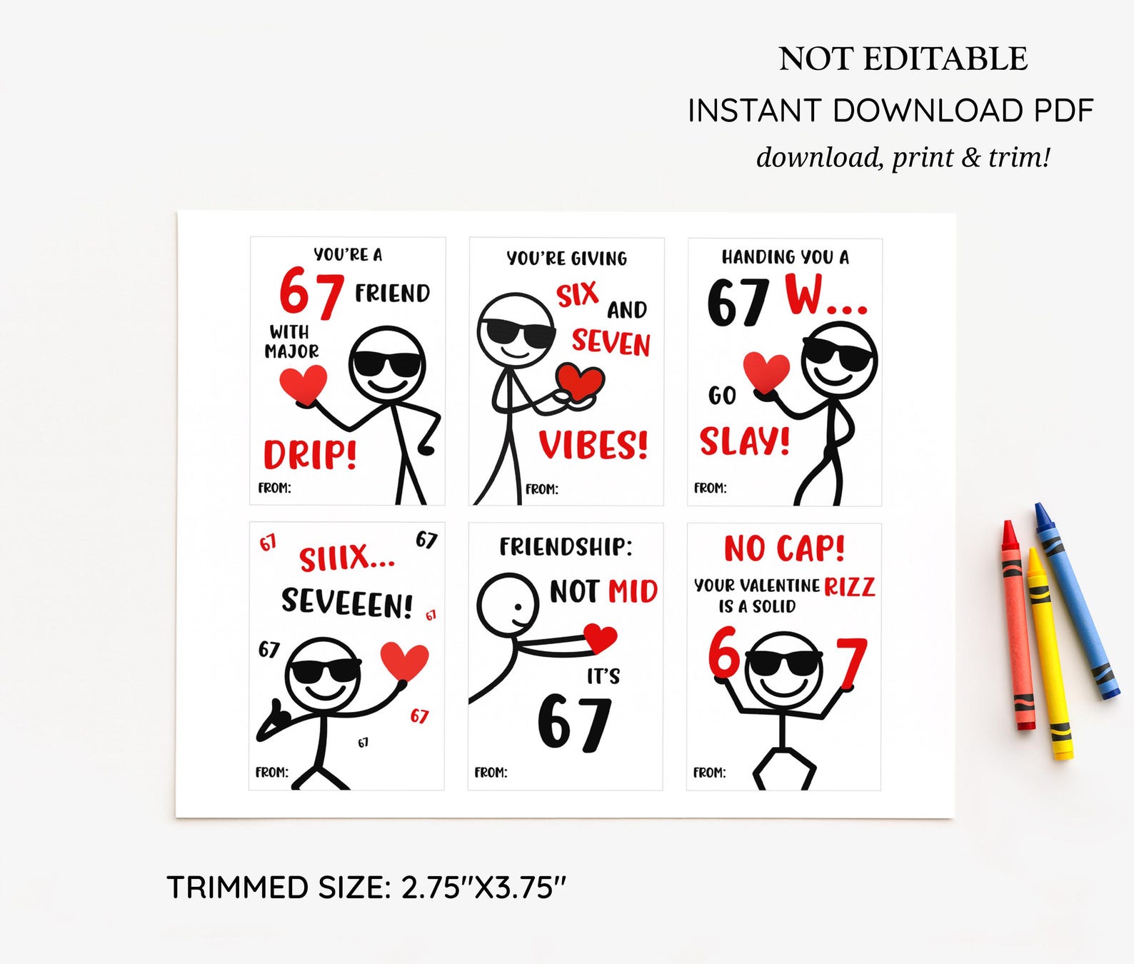 6 7 Slang Valentines Card,funny Classroom Kids Tween Valentine Cards ...