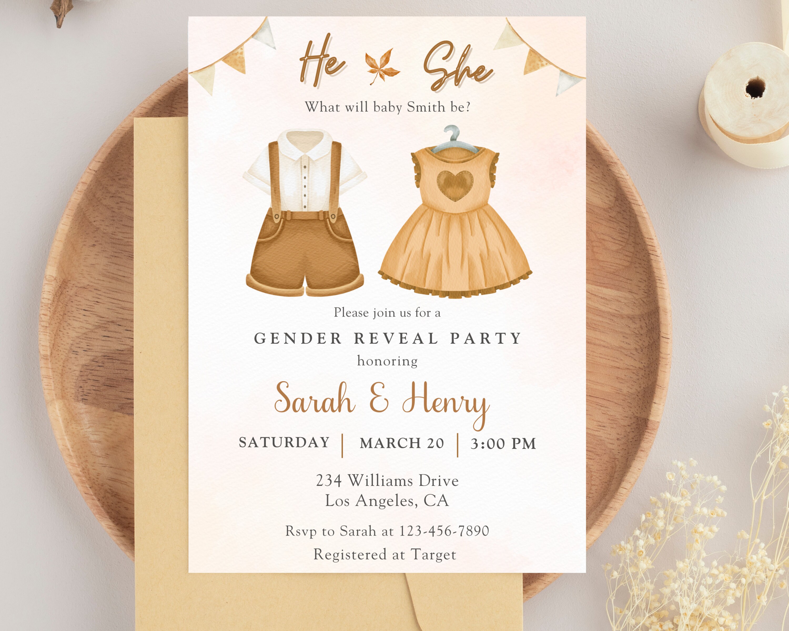Boho Neutral Gender Reveal Invitation,editable He or She Gender Reveal ...