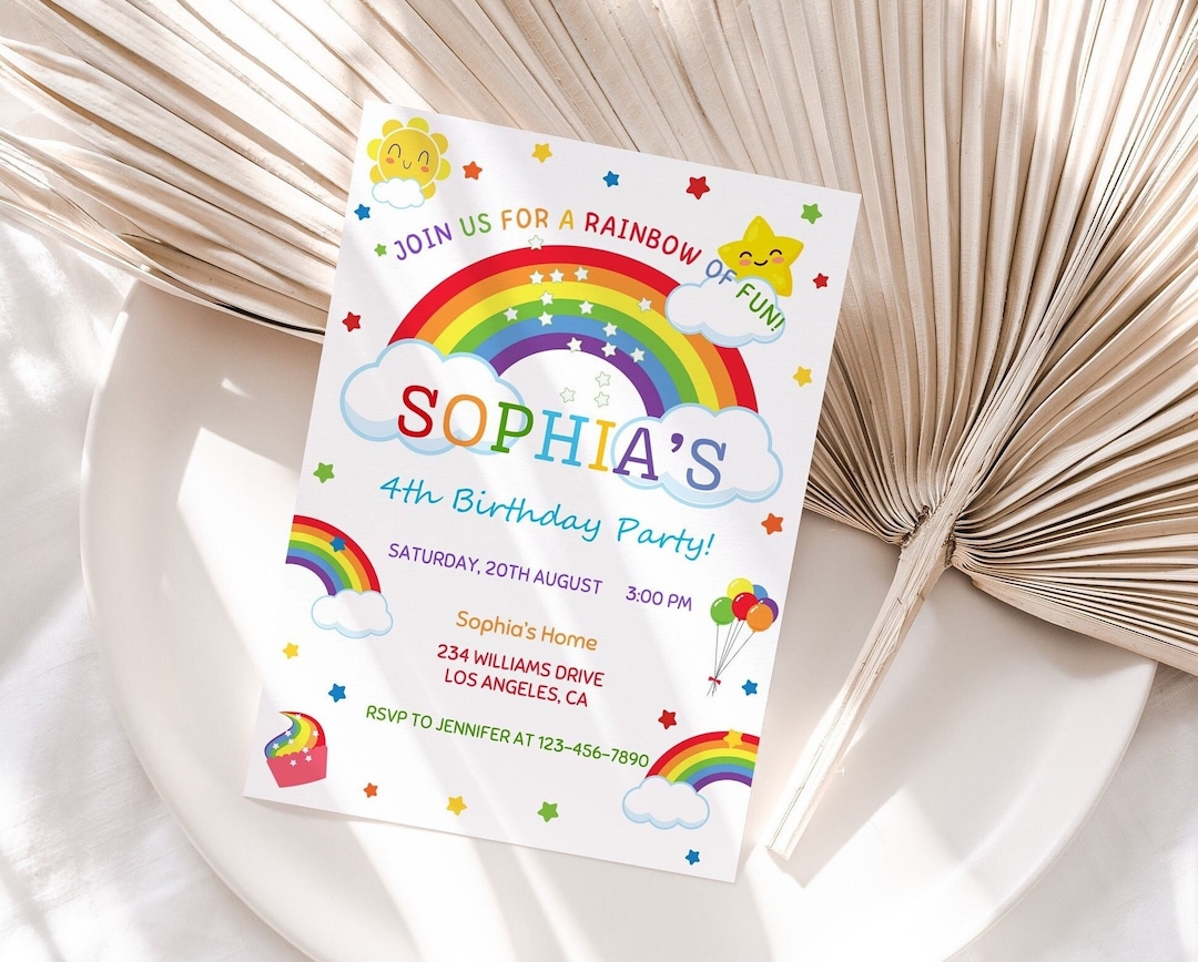 Rainbow Birthday Party Invitation, Rainbow Invite,stars Modern Rainbow ...