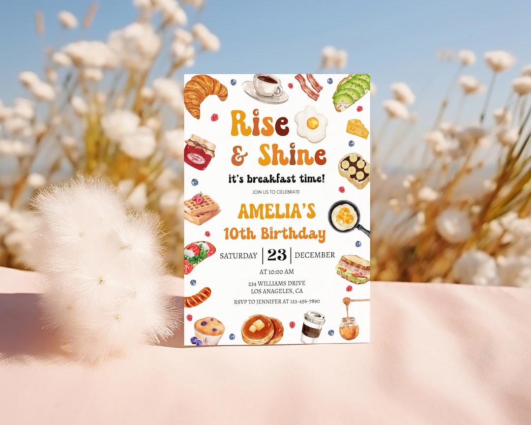 Birthday Breakfast Invitation,editable Rise and Shine Birthday Brunch ...