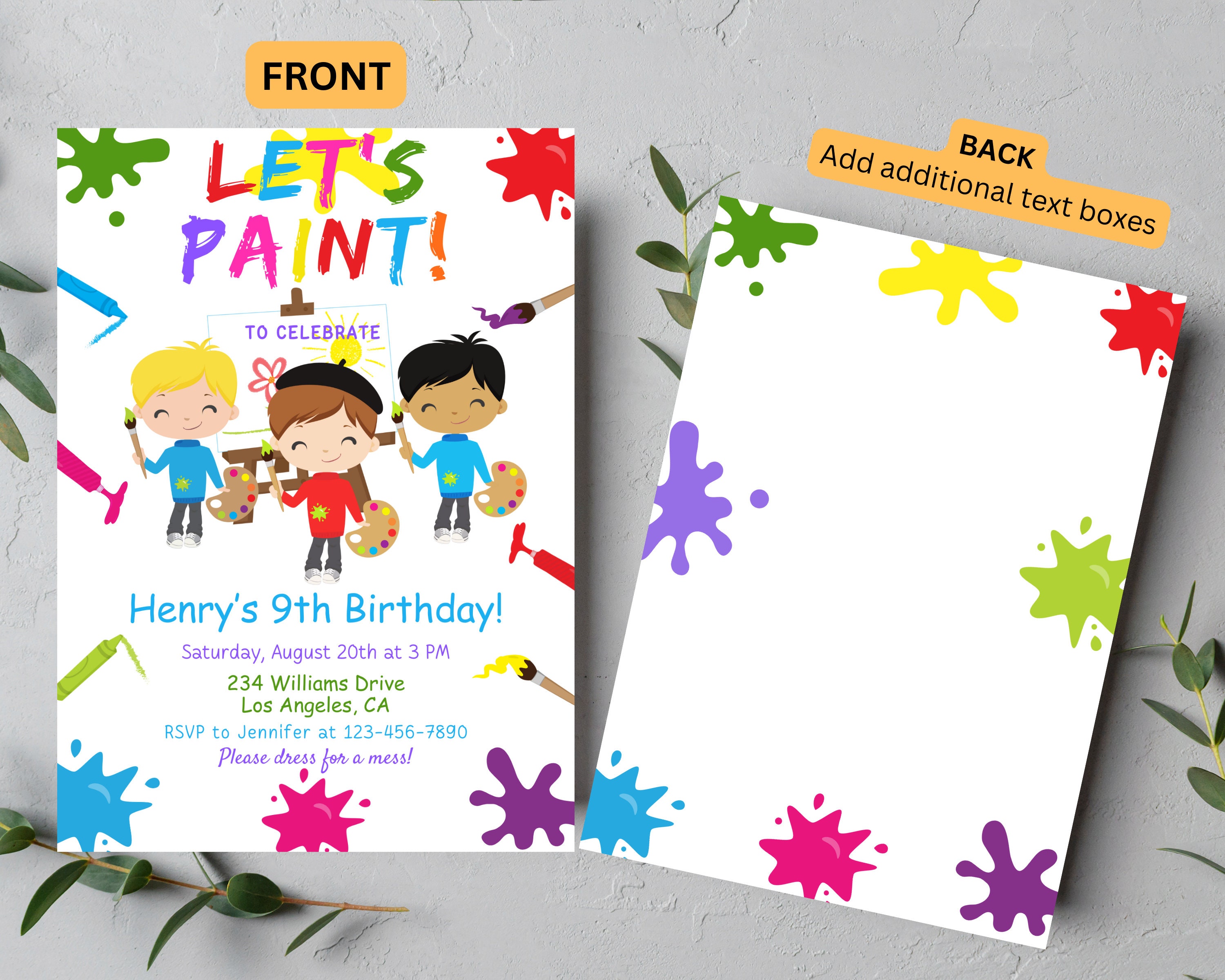 Editable Art Birthday Party Invitation, Arts Party Invite, Boys ...