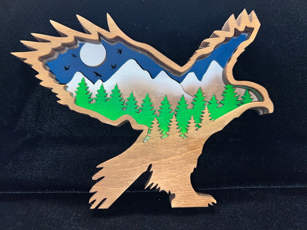 Eagle Shadow Box With Forest and Mountain Inlay - Etsy