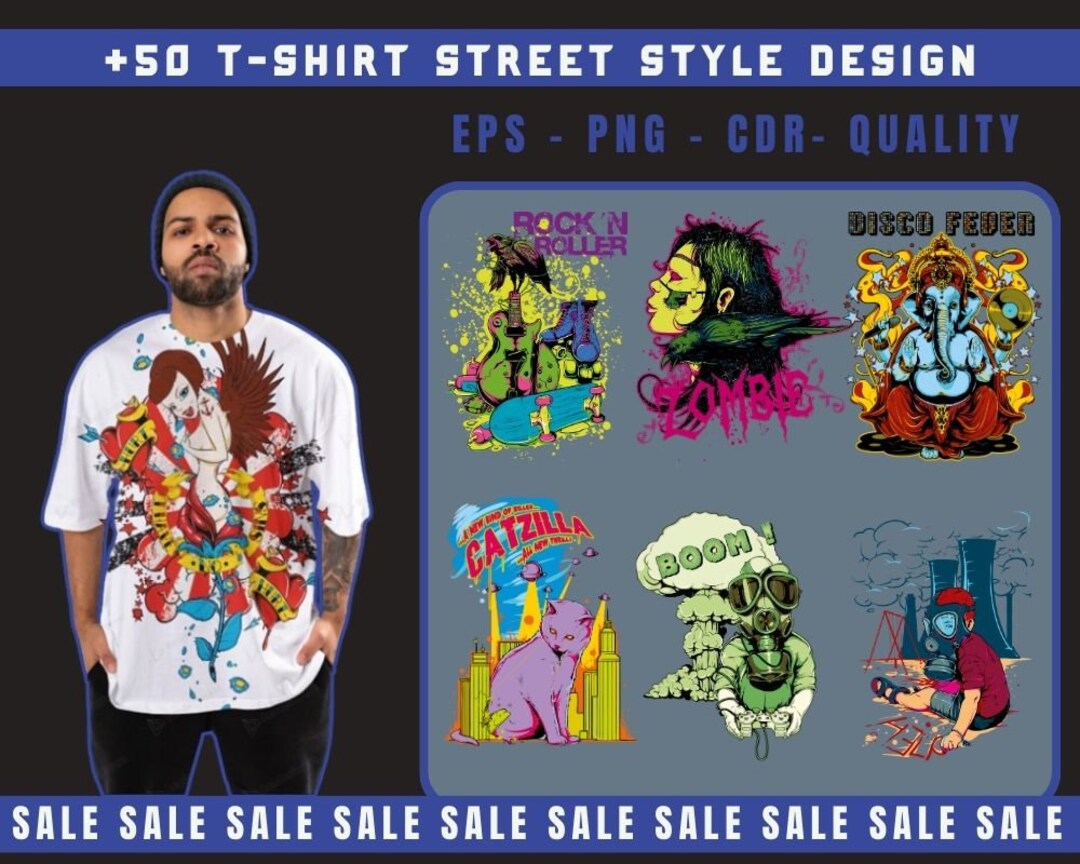 50 T-SHIRT STREET STYLE Designs Commercial Use Files Eps, Png, Cdr ...