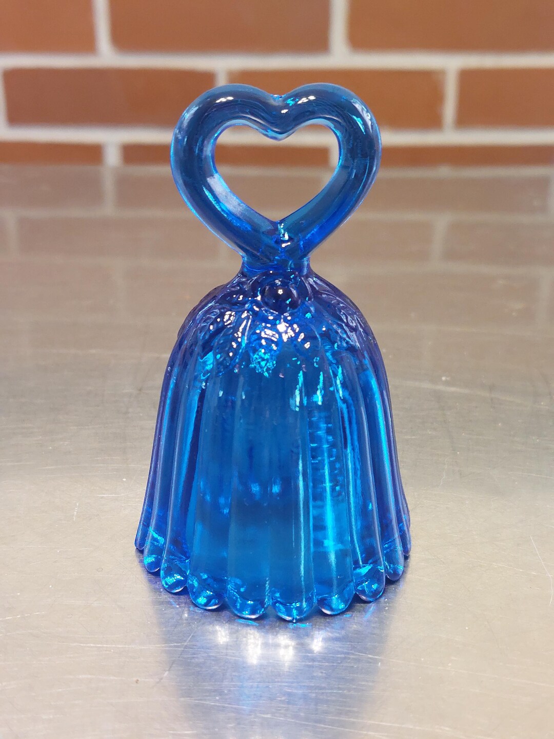 Vintage Fenton Cobalt Blue Bell With Heart and Crystal Ball Clapper - Etsy