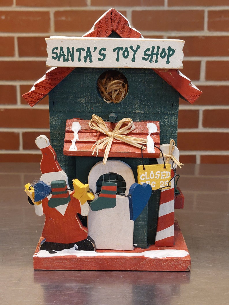 Vintage Christmas Wooden Standing Table Decorations Santa's Toy Shop 3 ...