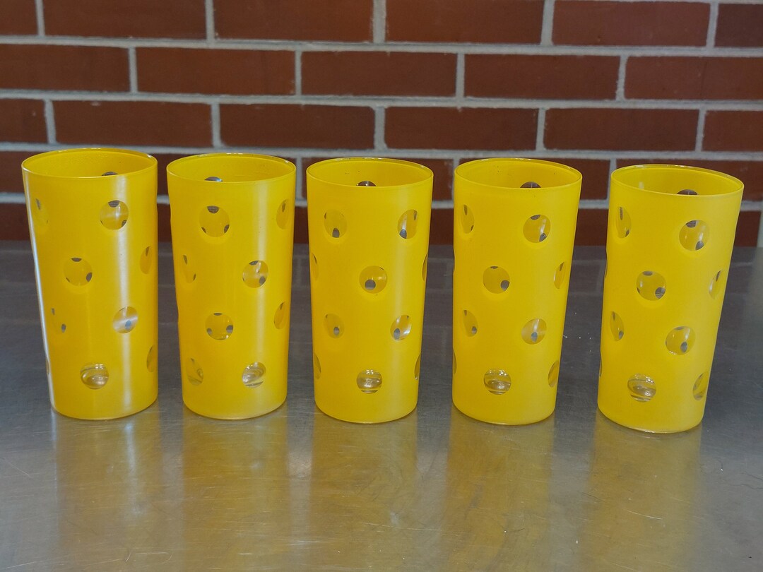 Vintage, Yellow, Polka Dot, Dimpled Glass Tumblers, Lot of 5 - Etsy
