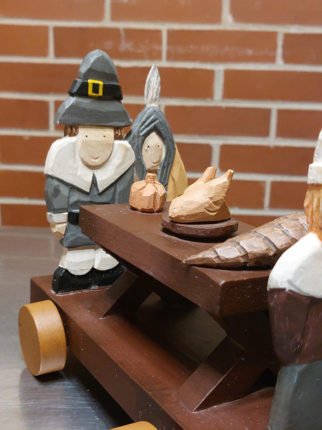 Vintage Carved Wooden Thanksgiving Pilgram Indian Scene on Wheels - Etsy