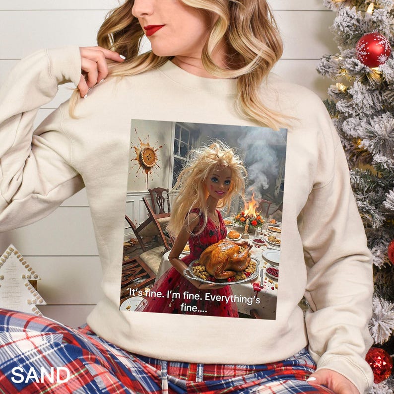 Distressed Doll Face Meme Sweatshirt, It's Fine I'm Fine Doll ...