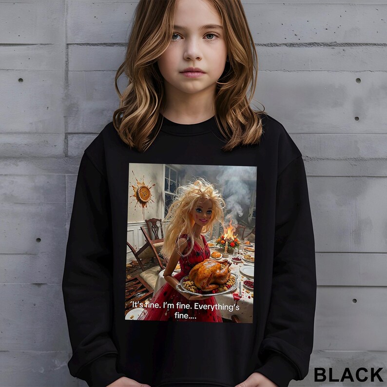 Distressed Doll Face Meme Sweatshirt, It's Fine I'm Fine Doll ...