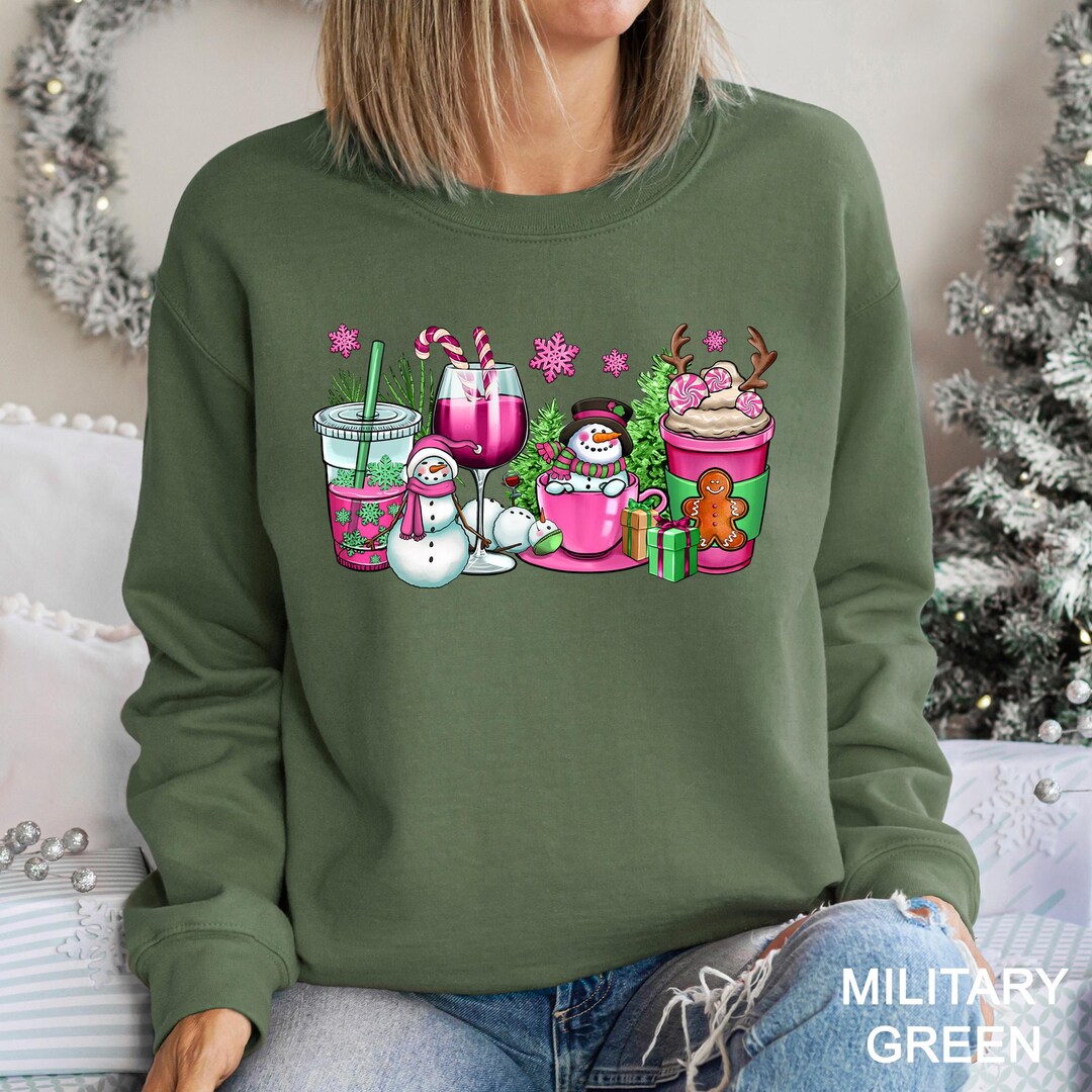 Pink Christmas Cups Sweatshirt, Cozy Christmas Hoodie, Holiday Gift ...