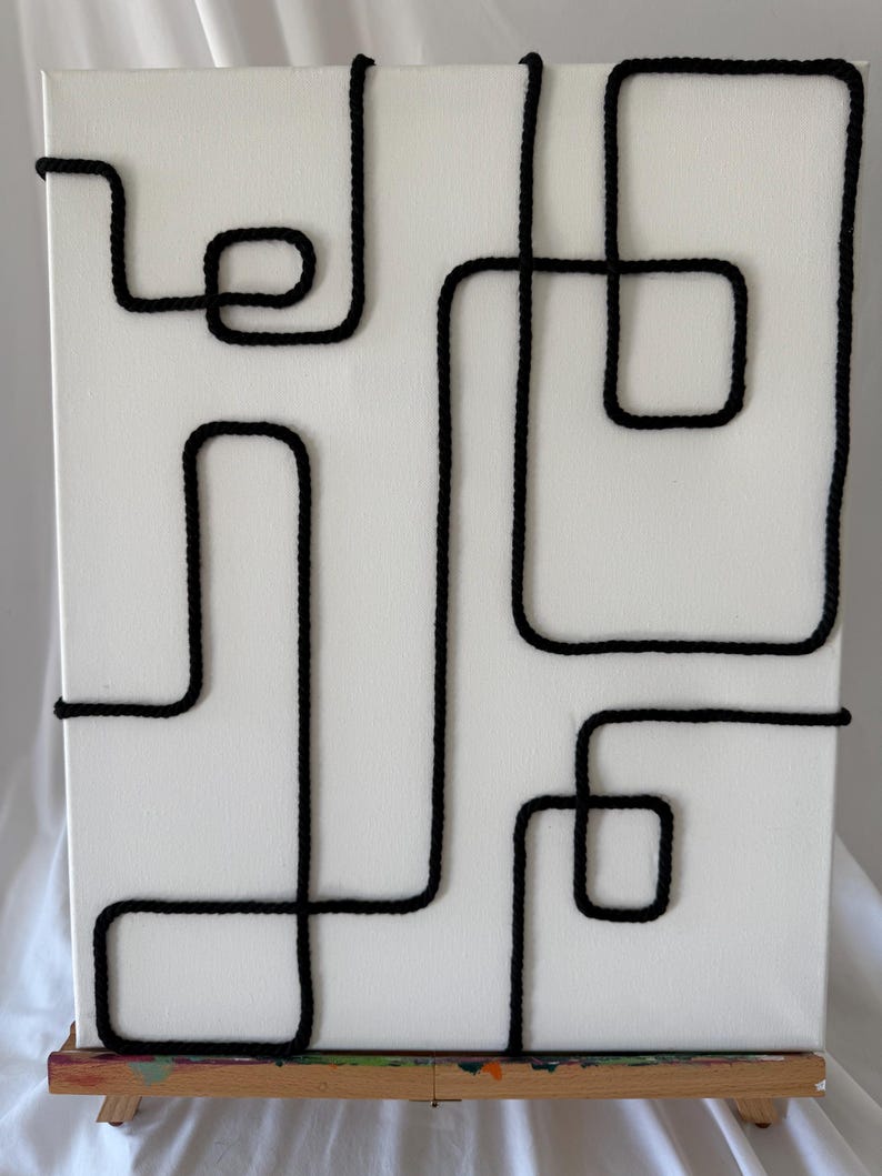 Modern String Art on Canvas – Black Yarn on White – Minimalist Abstract ...