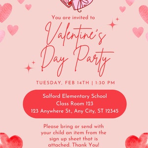 Valentine's Day Class Party: A Digital Invitation and Sign up Sheet - Etsy