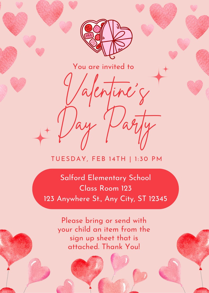 Valentine's Day Class Party: A Digital Invitation and Sign up Sheet - Etsy