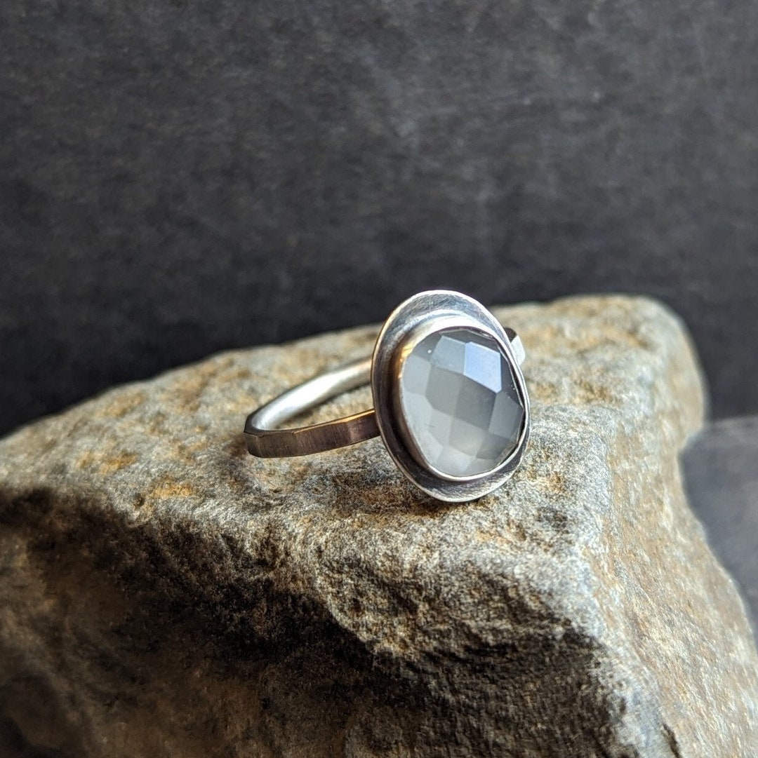 Gray Moonstone Ring, Natural Moonstone, Handmade Sterling Silver Ring ...