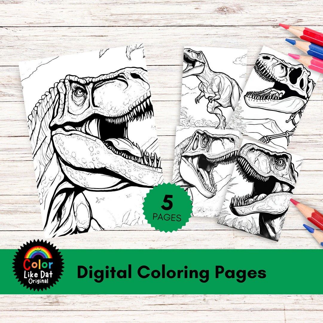 T-rex Dinosaur Coloring Book Pages Easy Fun Large-print - Etsy