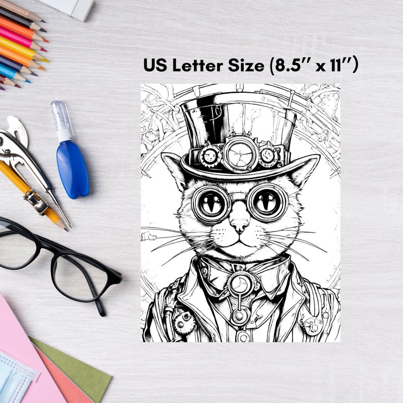 Steampunk Cat Coloring Pages, Victorian Kitten Themed Coloring Pages ...