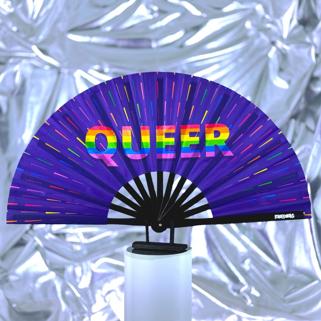 Vibrant QUEER Pride Folding Clack Fan – Bold LGBTQ+ Rainbow Accessory ...