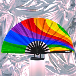 Vibrant Swirl Rainbow Pride Folding Clack Fan – Bold LGBTQ+ Accessory ...