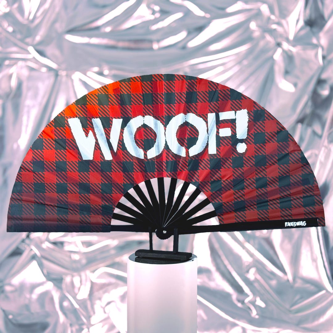Bold WOOF! Plaid Pride Fan - Perfect for Bear Culture and LGBTQ+ ...