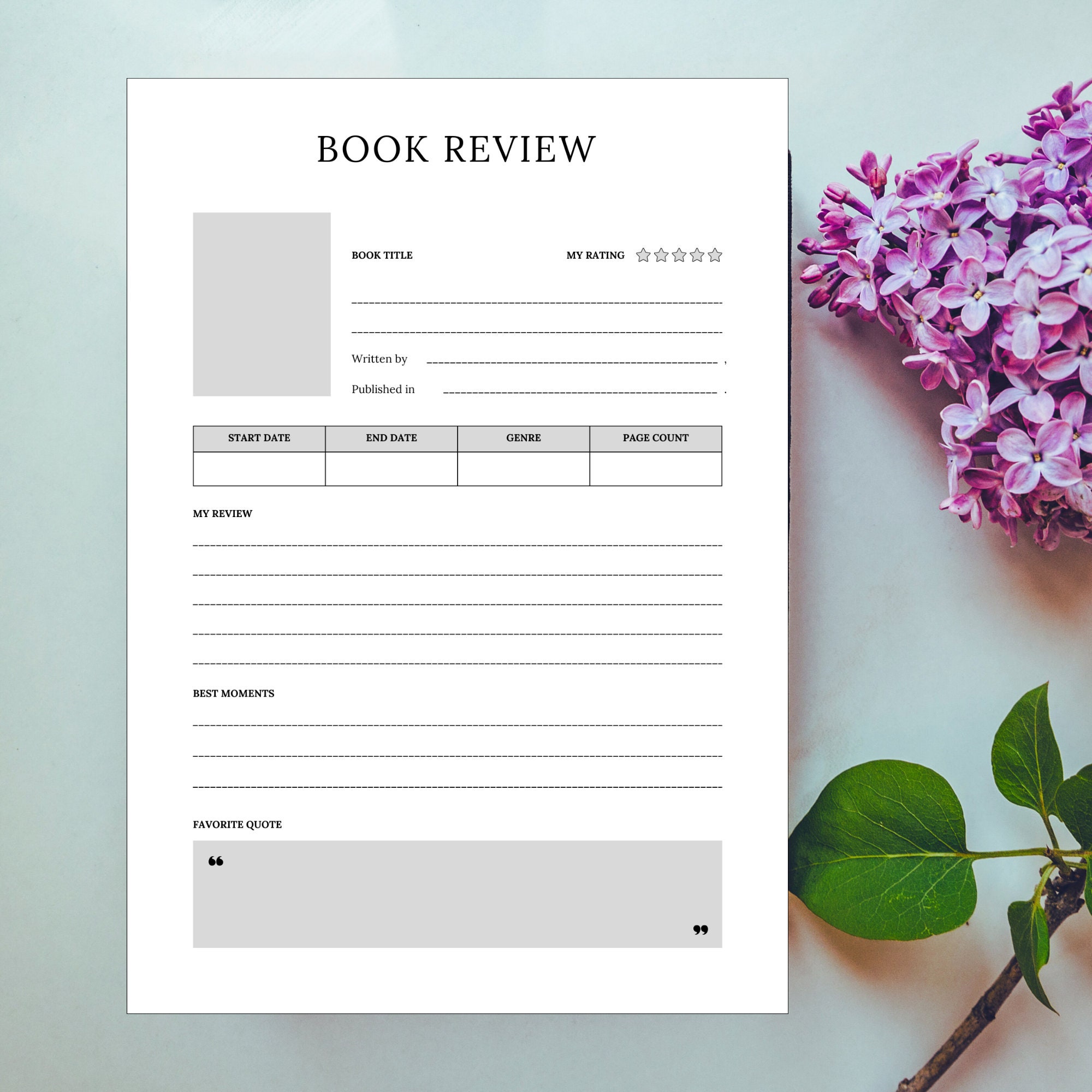 Printable Book Review With Bonus Note Page Book Rating Book Challenge ...