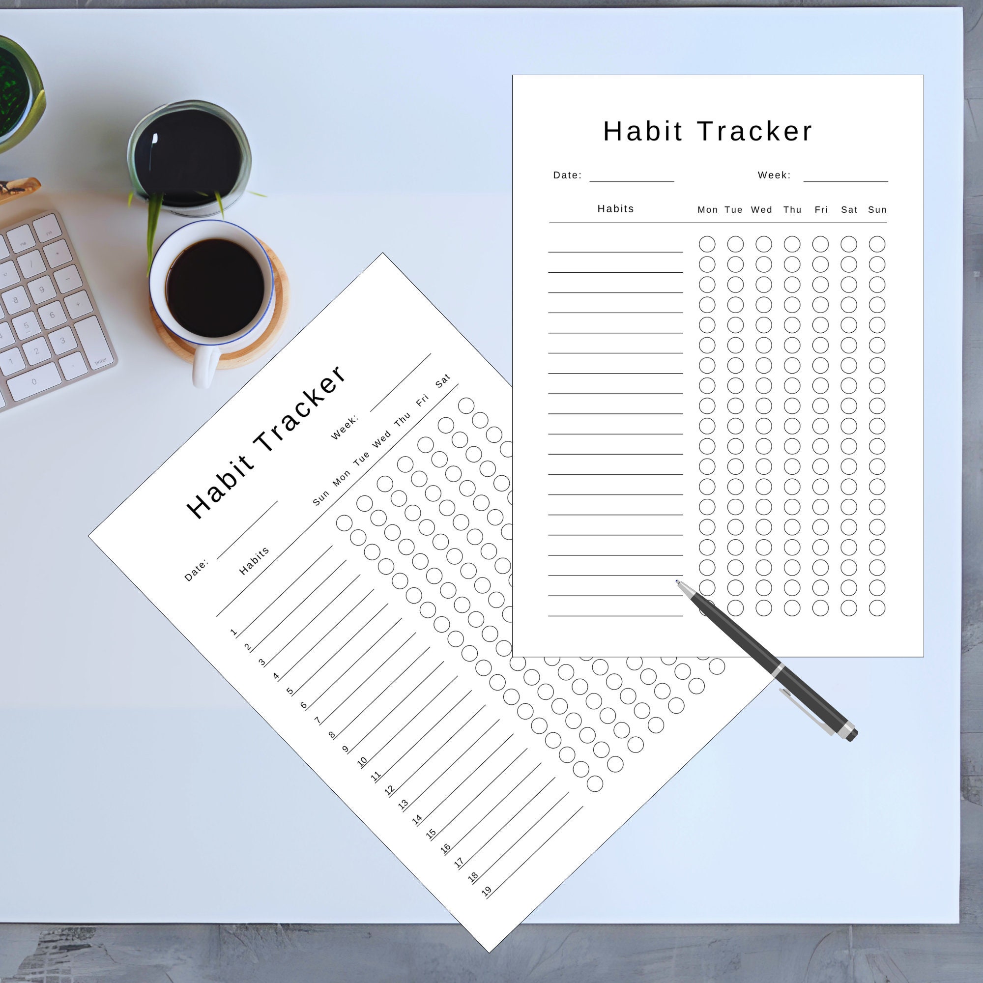 Printable Habit Tracker Undated Weekly Tracker 2 Versions Note Page - Etsy