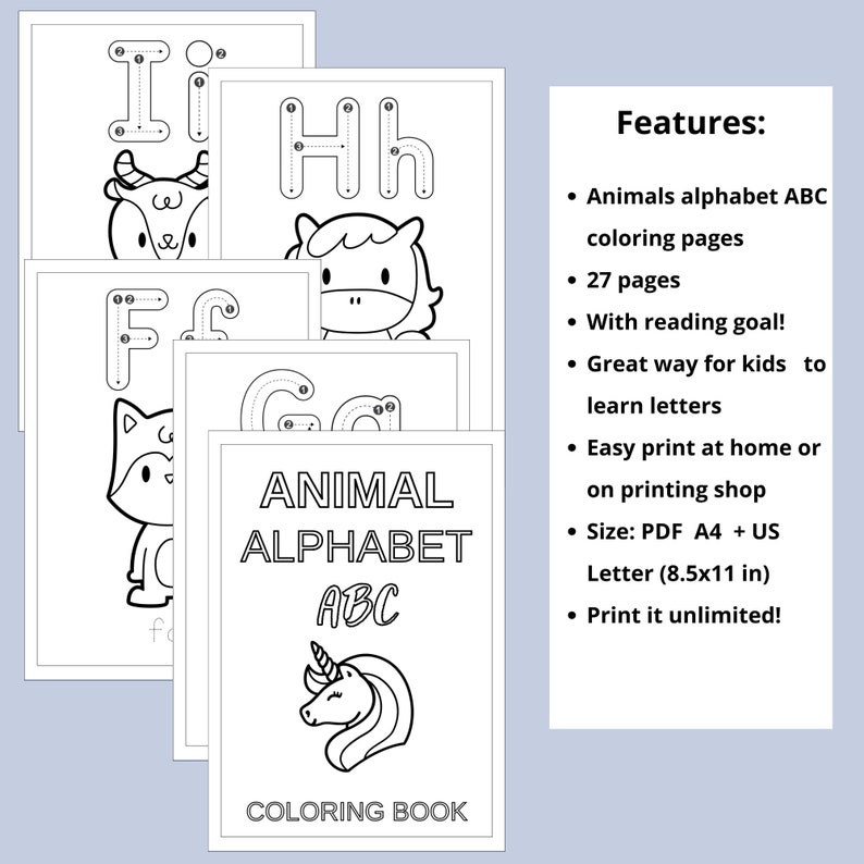 Printable ABC Alphabet Coloring Pages for Kids/ Animals/ Letters ...