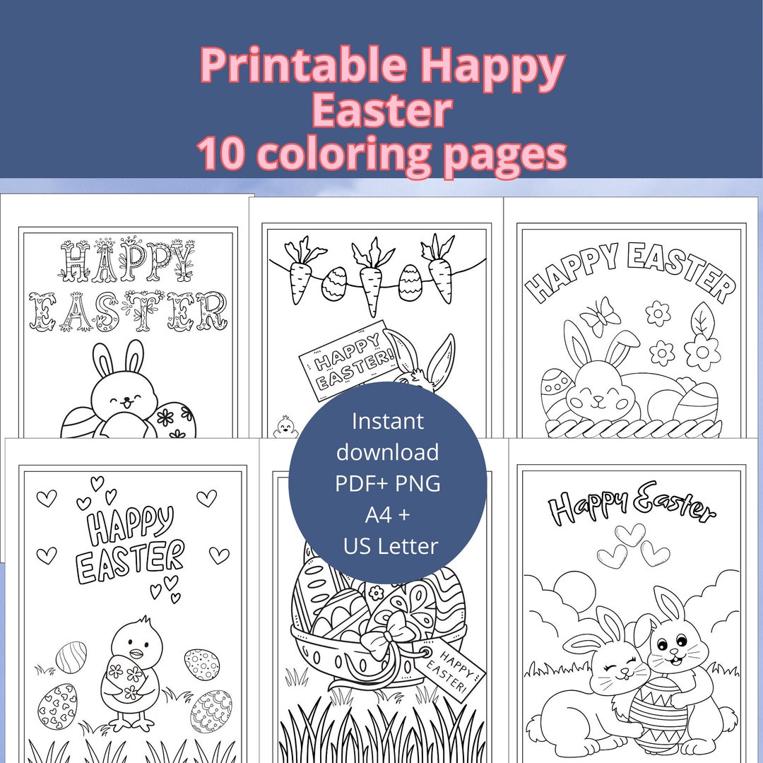 Printable Happy Easter Kids Coloring 10 Pages/ Sheets/ Worksheets ...