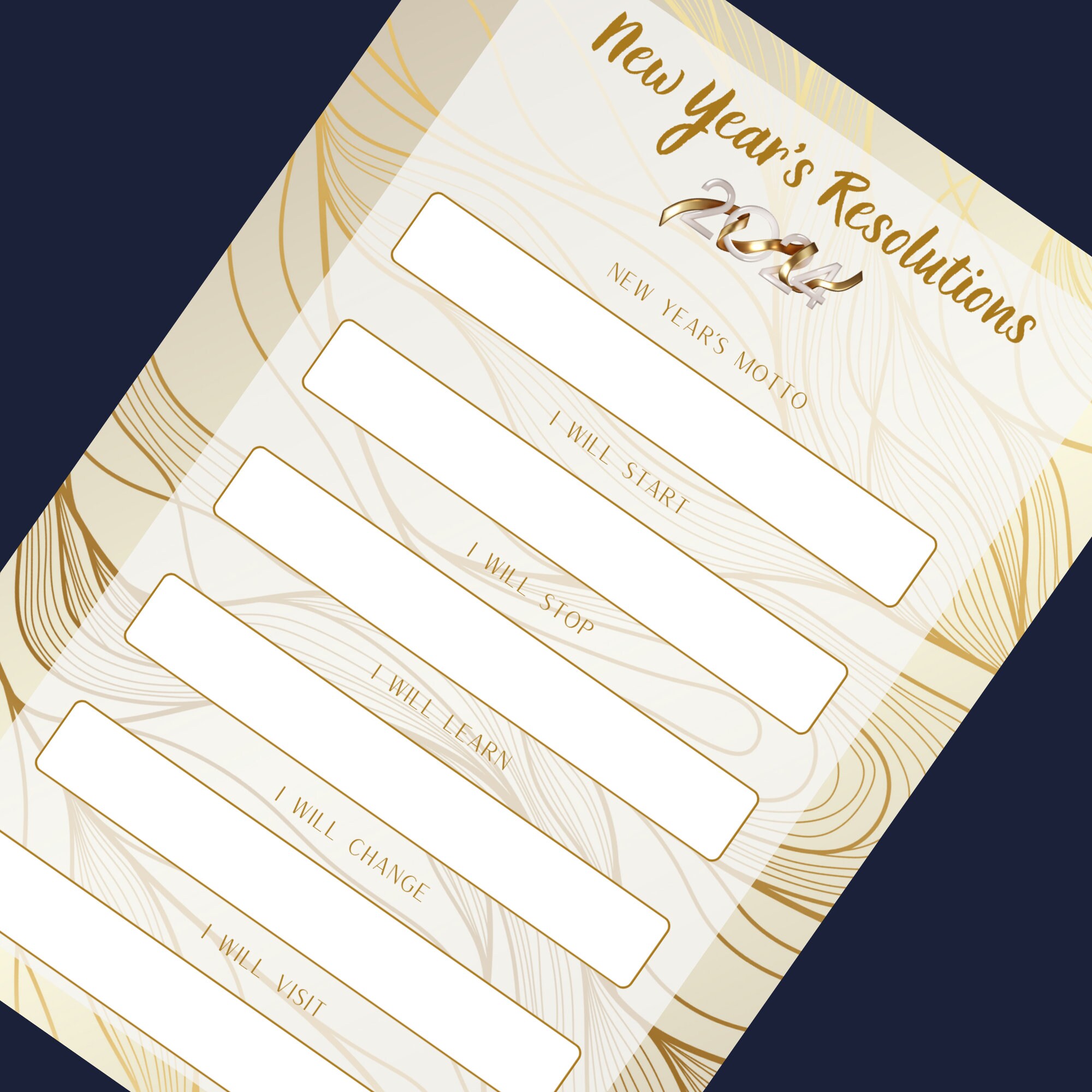 Printable New Year's Resolutions, 2024, Elegant Gold Design, A4 US ...