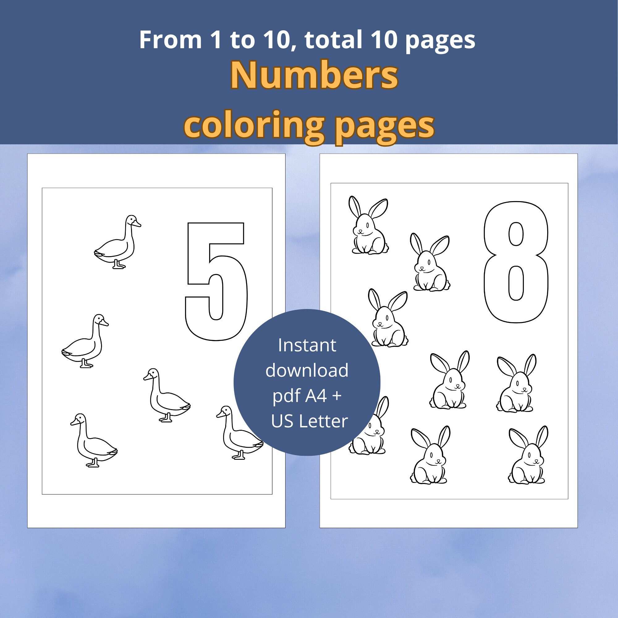 Printable Coloring Numbers for Kids 1-10 Learning to Count Preschool ...