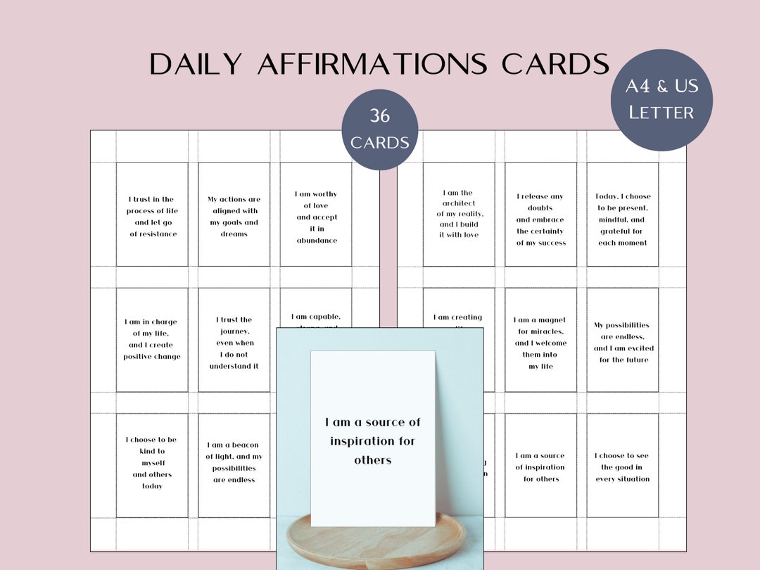 Printable Digital Affirmation Cards Set of 36 Daily Quotes PDF A4 & US ...