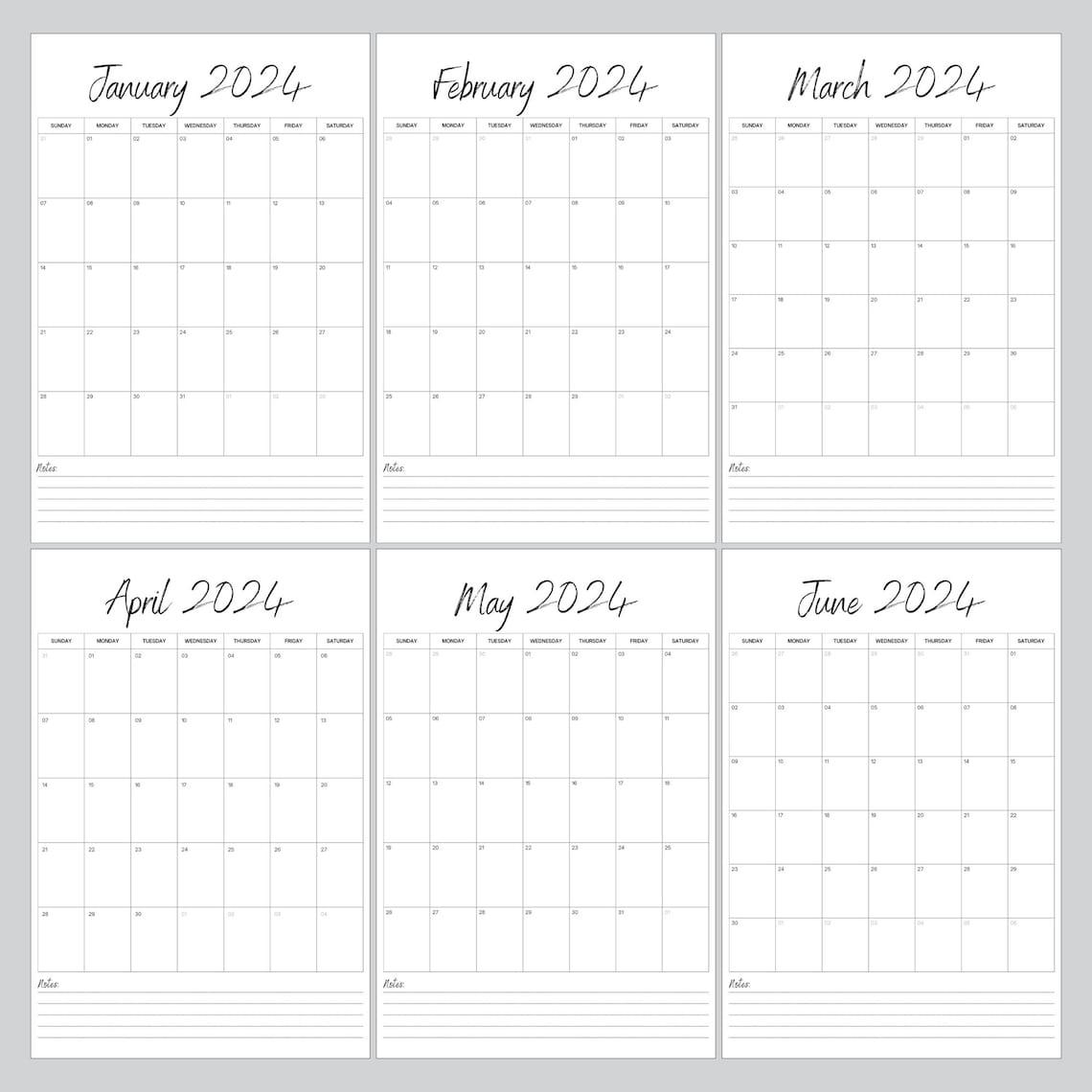 Printable Monthly Planner 2024/ Digital Calendar/ Minimalist - Etsy