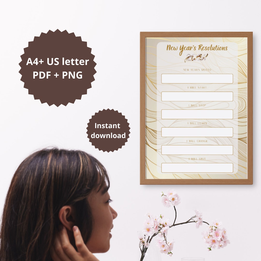 Printable New Year's Resolutions, 2024, Elegant Gold Design, A4 US ...