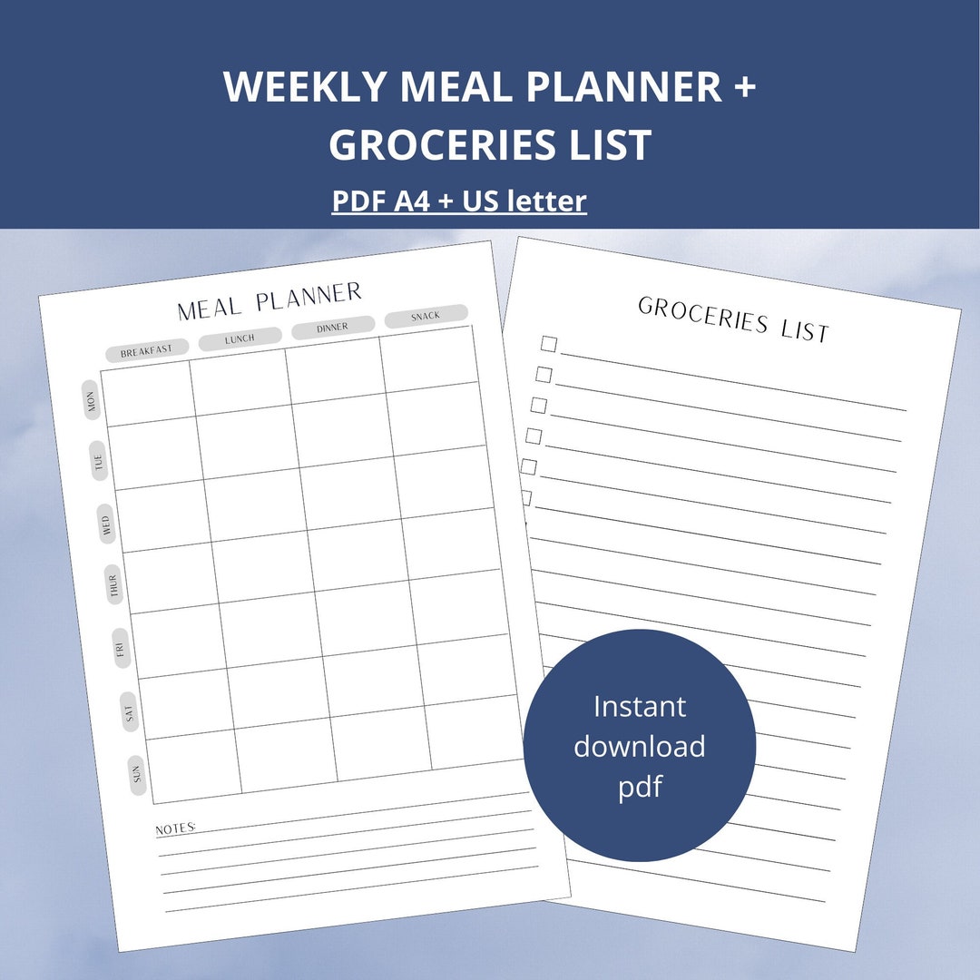 Minimalist Printable Weekly Meal Planner With Bonus Groceries List ...