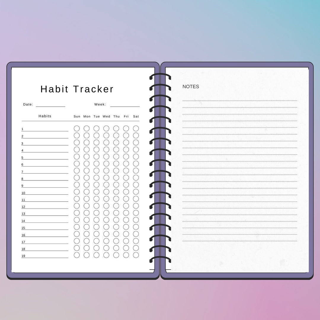 Printable Habit Tracker Undated Weekly Tracker 2 Versions Note Page - Etsy