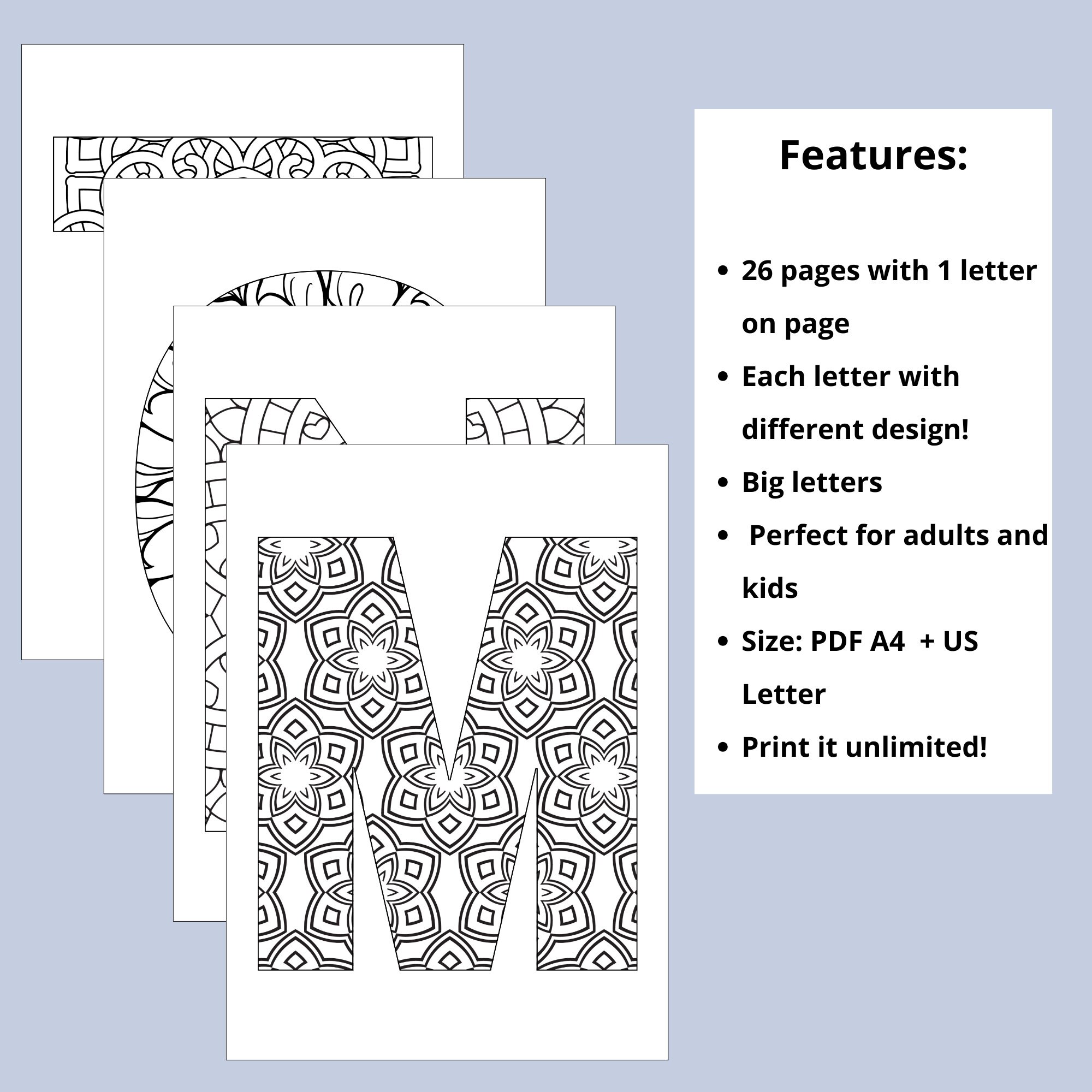 Mandala ANC Alphabet Coloring Pages Printable for Adults and Kids ...