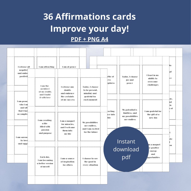 Printable Digital Affirmation Cards Set of 36 - Etsy