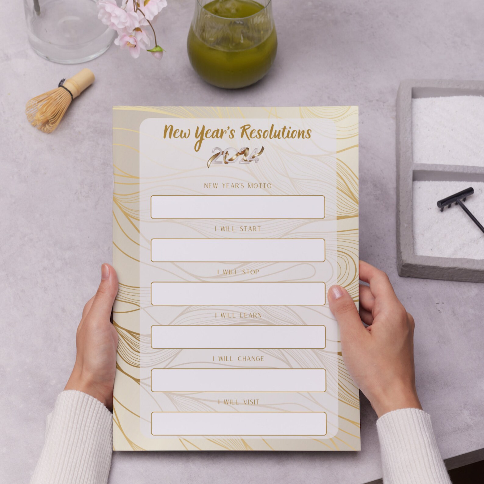 Printable New Year's Resolutions, 2024, Elegant Gold Design, A4 US ...