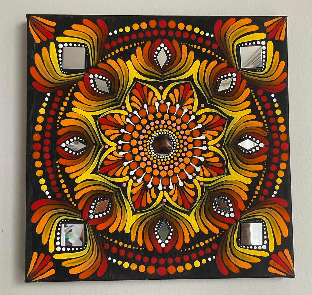 Canvas Mandela Mirror Art Orange - Etsy UK