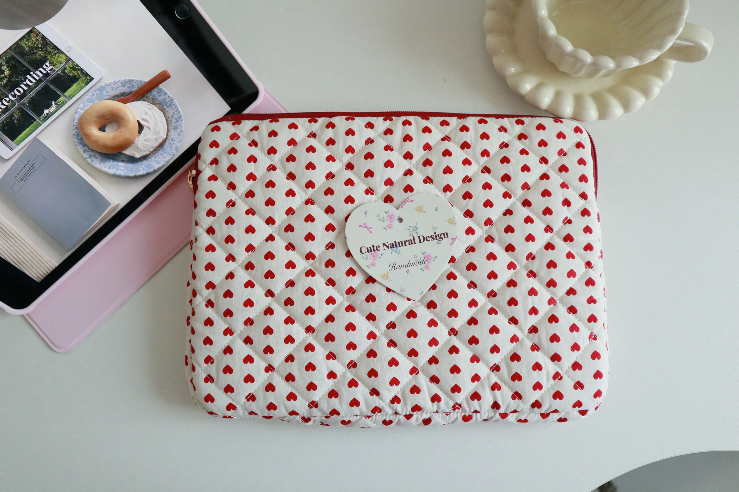 Red Heart iPad Sleeve, Quilted Tablet Sleeve, Laptop Bag, Organizer Bag ...